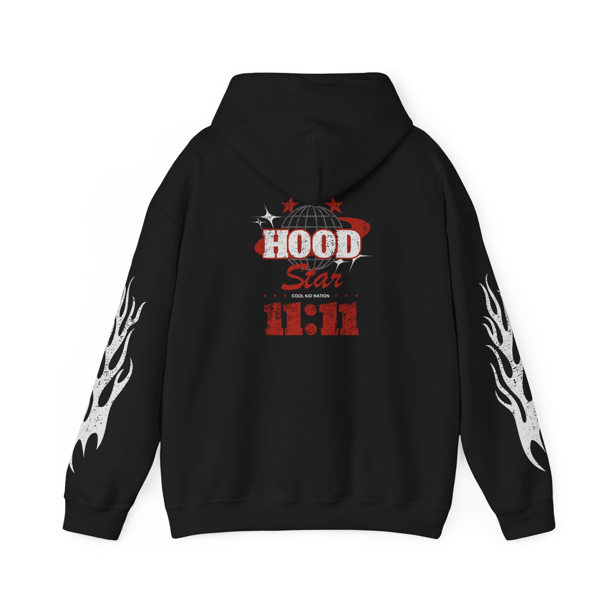 Hood Star Hoodie – Retro Flame Sleeve Streetwear Pullover – Cool Kid Nation