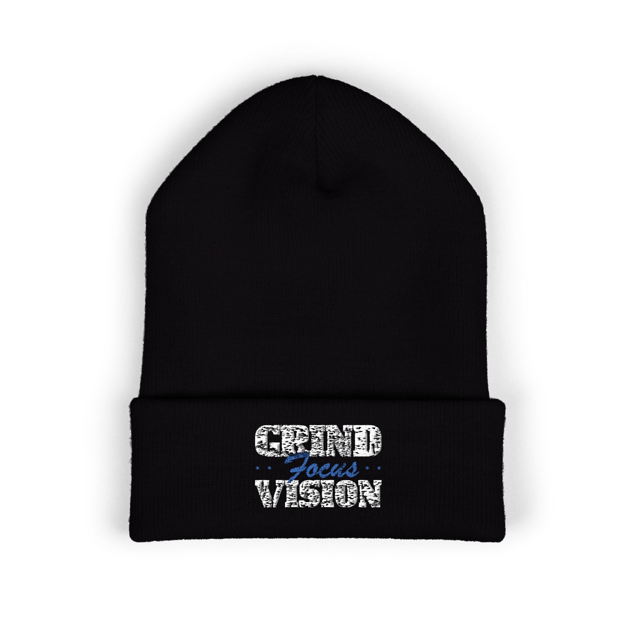 Embroidered Blue "Grind Focus Vision" Classic Cuffed Beanie – Cozy Win ...